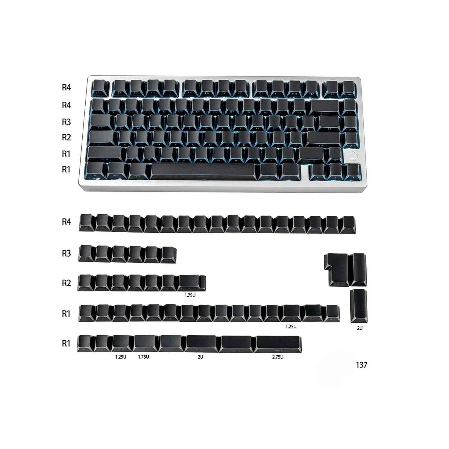 Side-Print Keycap Set PBT | Angular Shadow Black Set