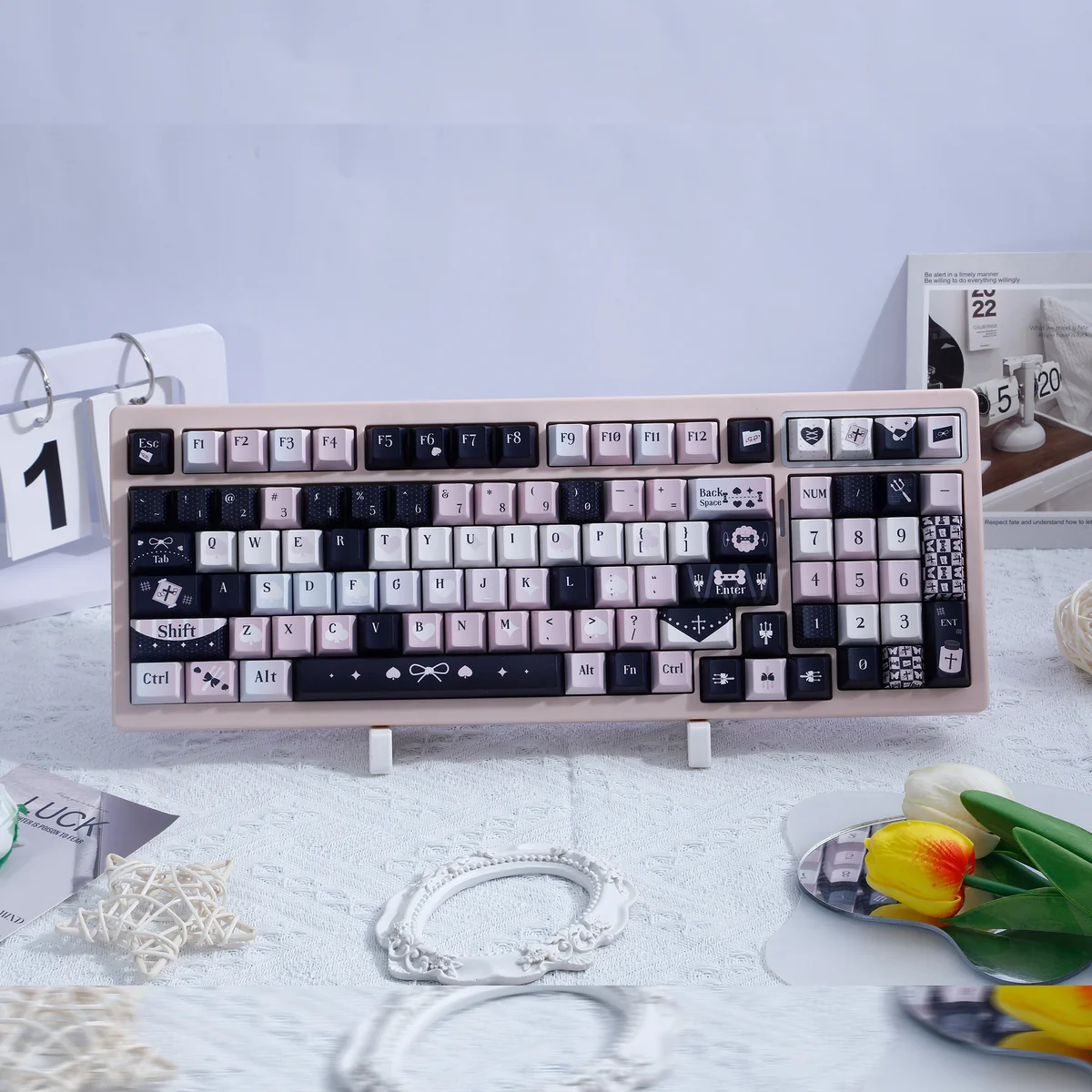 Enigmatic Black Pink Keycap Set: Artistic Set